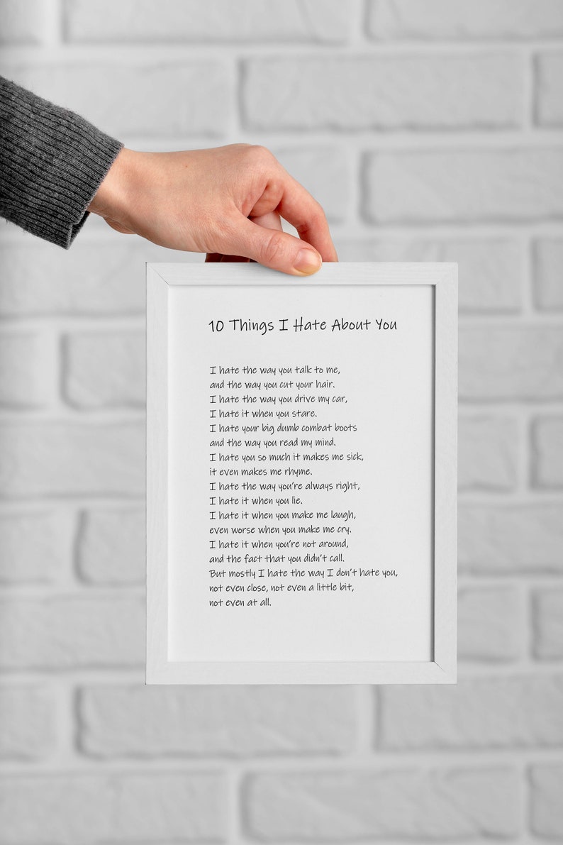 10 Things I Hate About You Poem Print, Movie Quote (digital Download ...