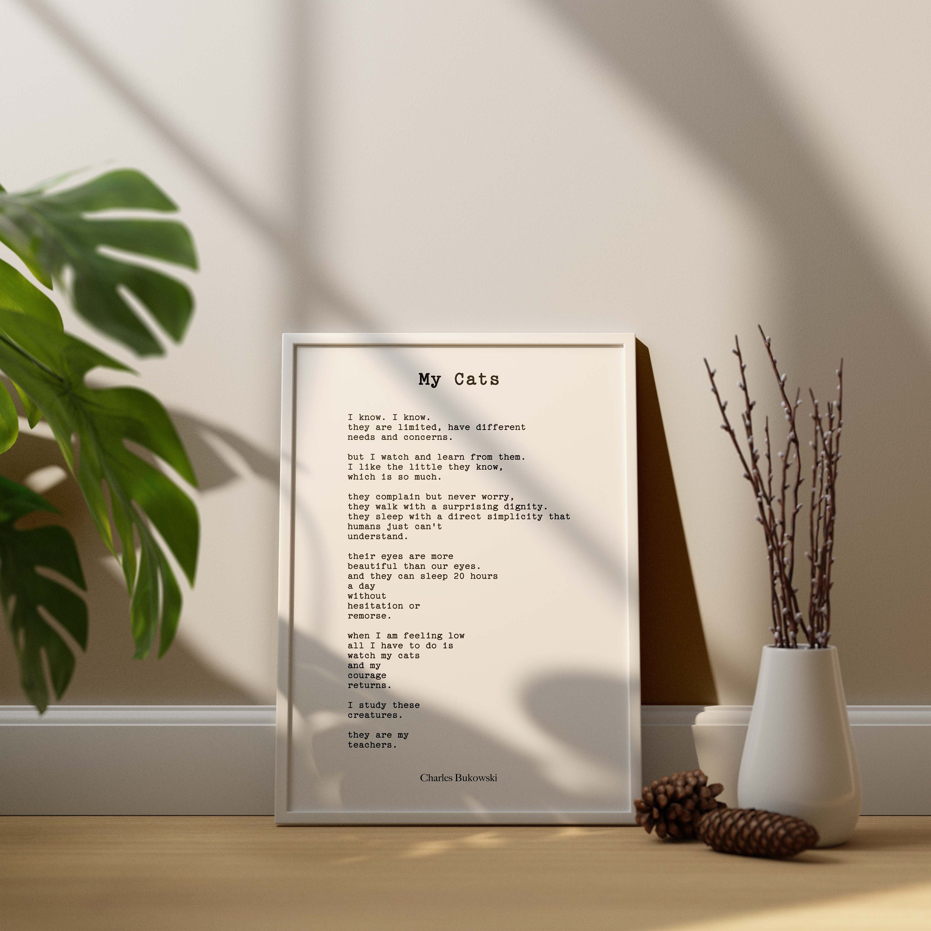 Charles Bukowski Poem Print, My Cats, Cat Lovers Gift, Pet Room Decor ...