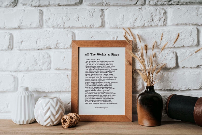 William Shakespeare Poem Print, All the World's a Stage, Drama Play ...
