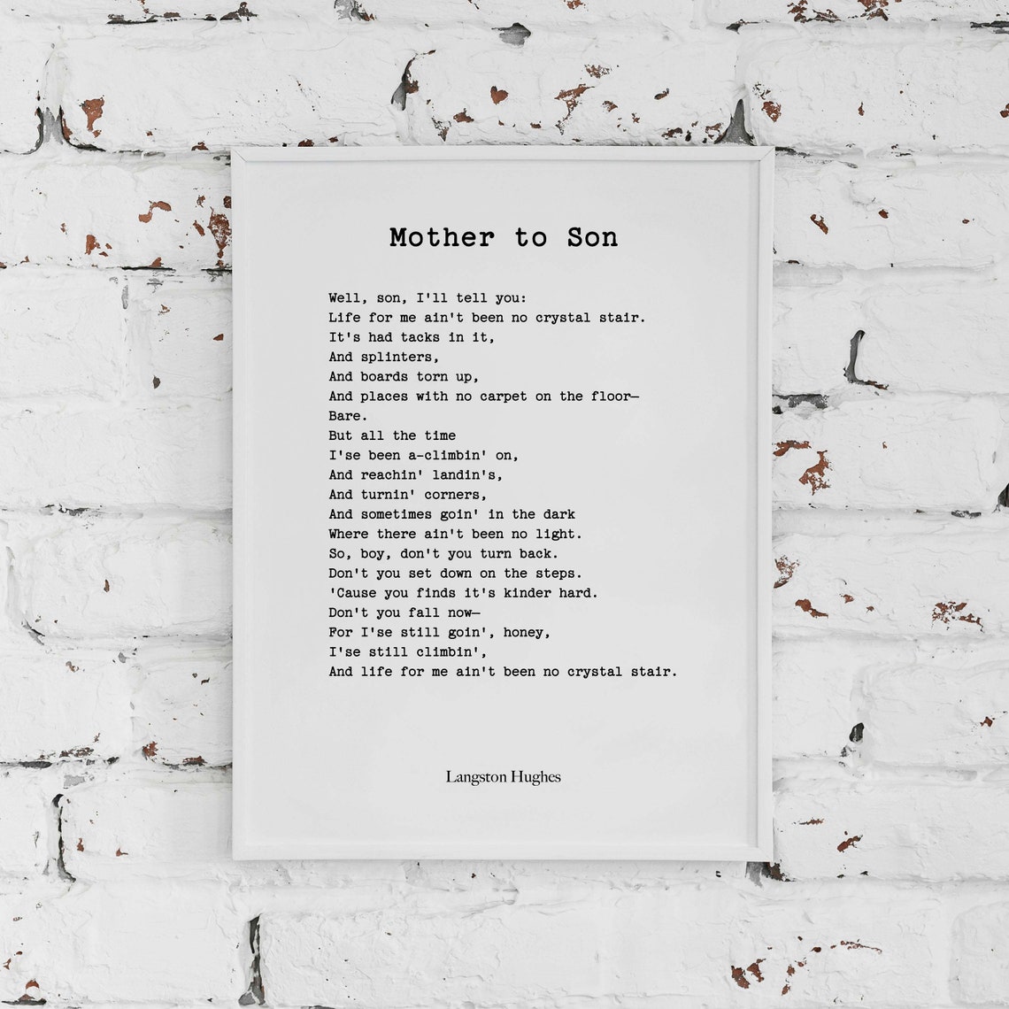 Langston Hughes Poem Print, Mother to Son, Poetry Gifts for Son - Etsy