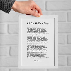 William Shakespeare Poem Print, All the World's a Stage, Drama Play ...