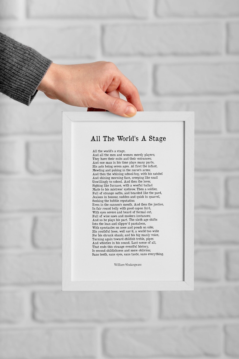 William Shakespeare Poem Print, All the World's a Stage, Drama Play ...