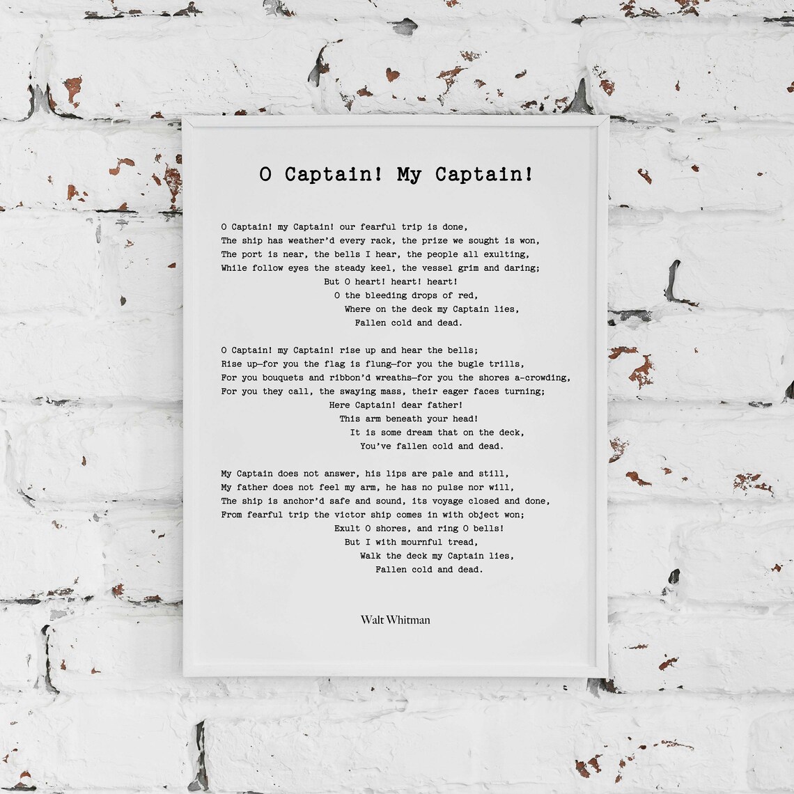 Walt Whitman Poem Print O Captain My Captain Poetry Wall - Etsy