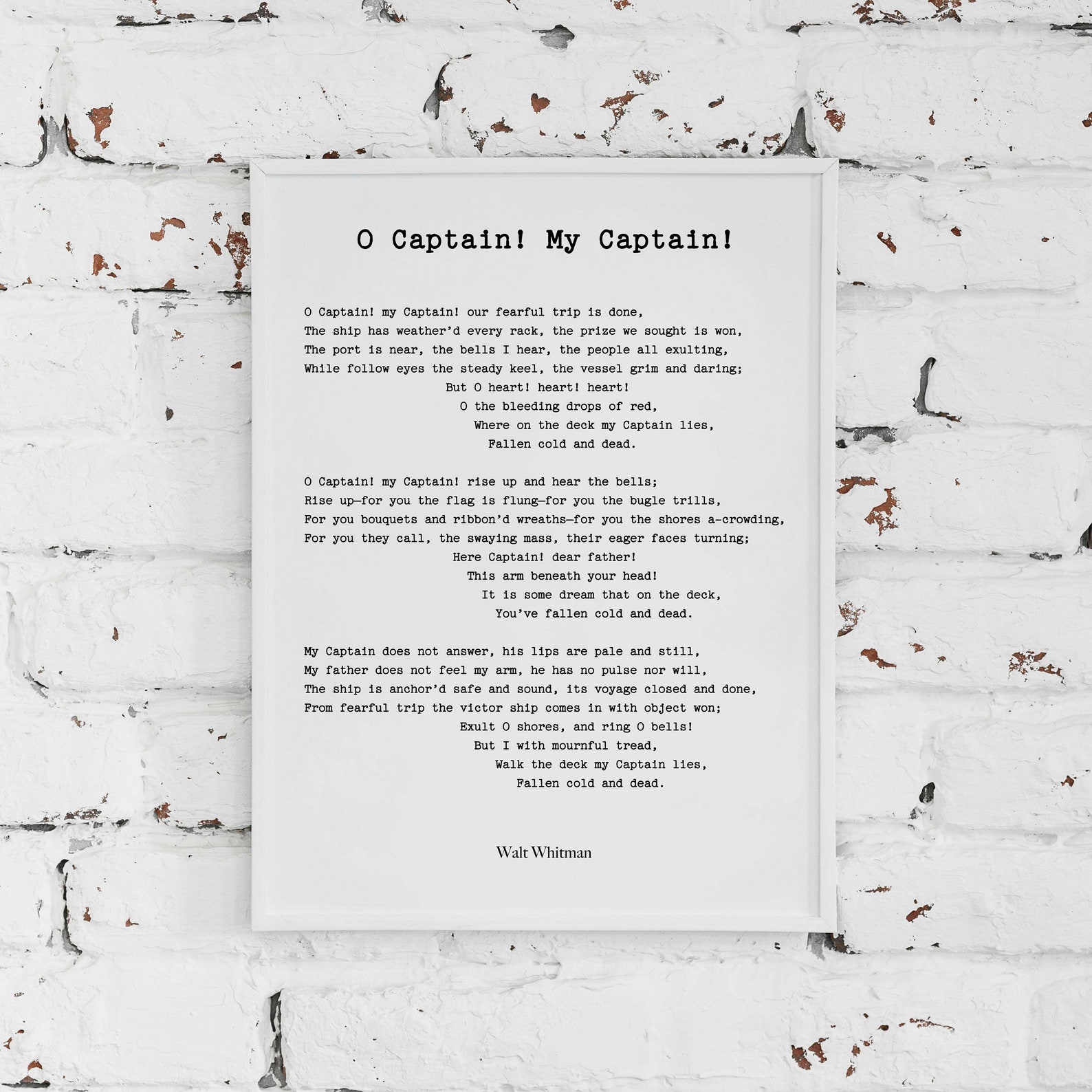 Walt Whitman Poem Print, O Captain My Captain Poetry Wall Art, Dead ...