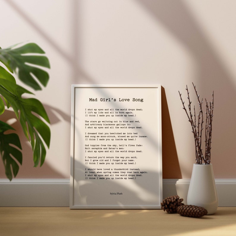 Sylvia Plath Poem Print Mad Girls Love Song Poetry Art Etsy