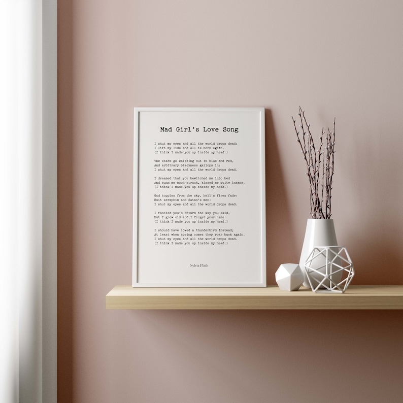 Sylvia Plath Poem Print Mad Girl's Love Song Poetry Art - Etsy
