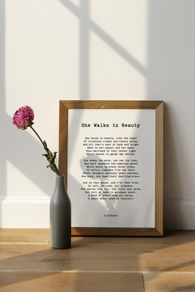 Lord Byron Gedicht-Druck, sie geht in Schönheit, Poesie-Wand-Kunst ...