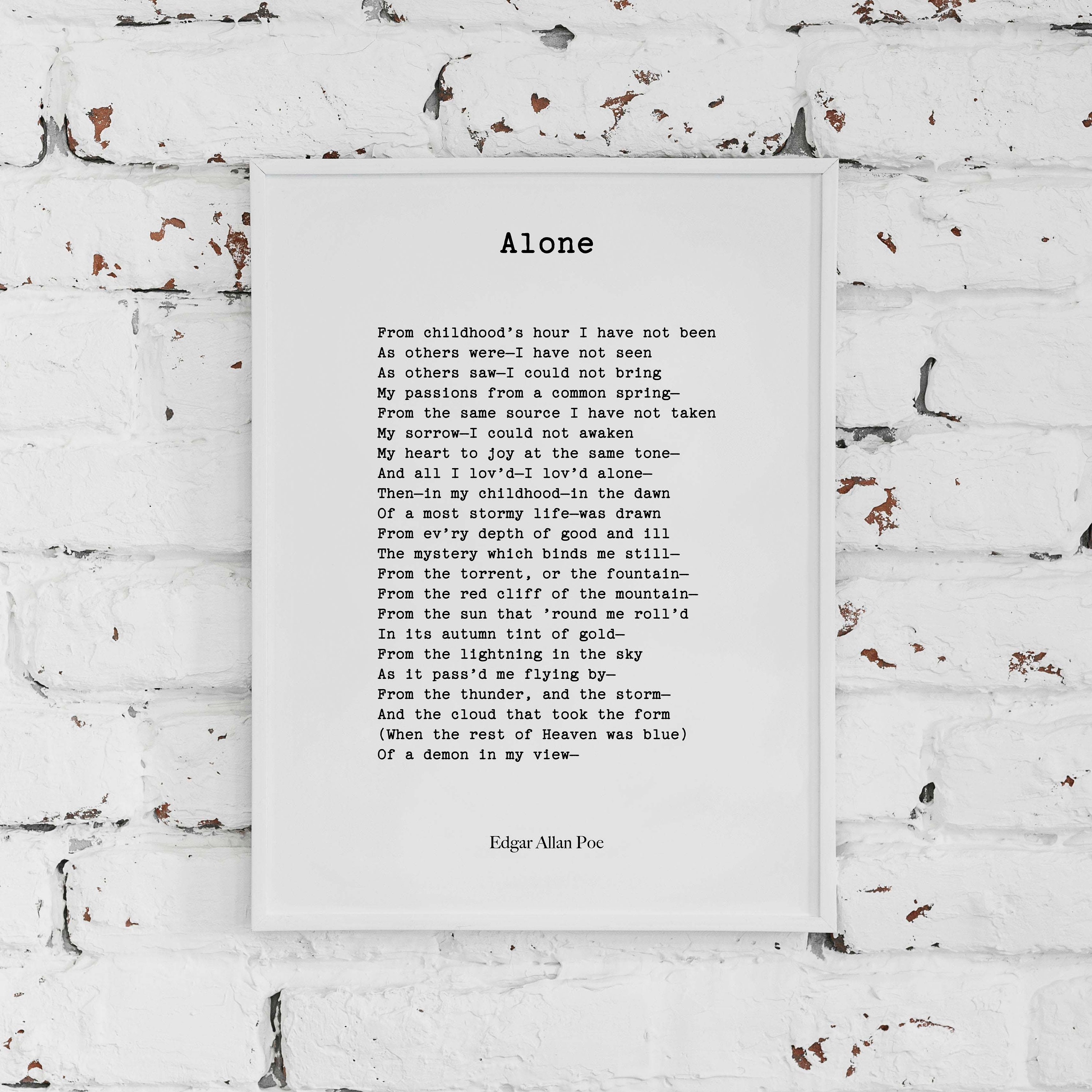 Edgar Allan Poe Poem Print, Alone, Loneliness Quote, Poetry Wall Art - Etsy