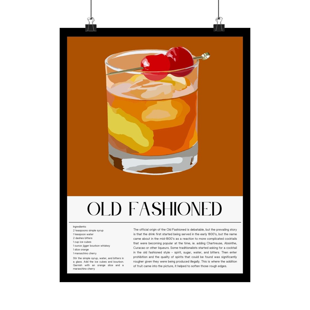 Old Fashioned History and Recipe Poster A Classic Drink for Your Bar - Etsy