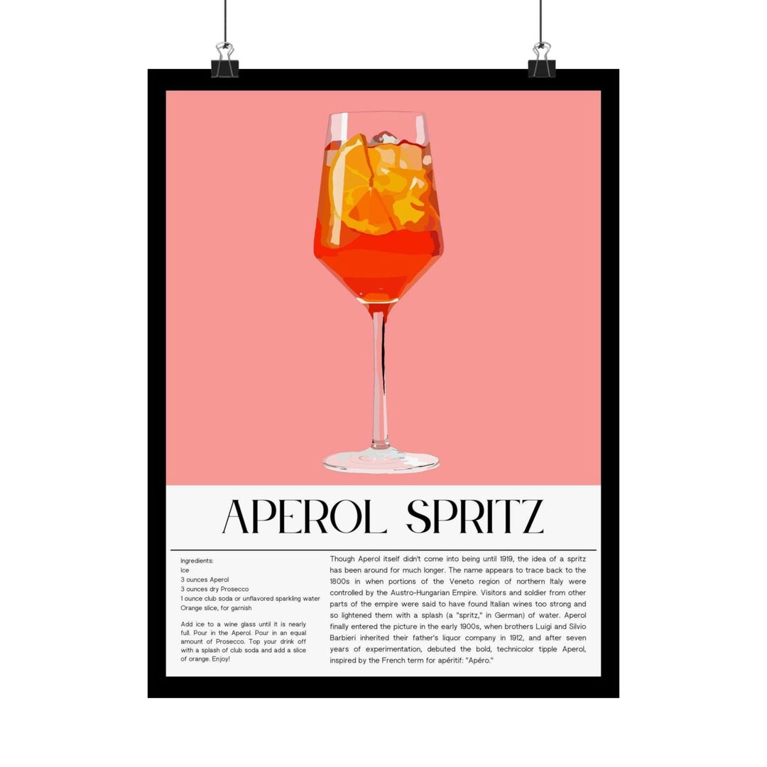 Aperol Spritz History and Recipe Poster Classic Drink Wall Decor - Etsy