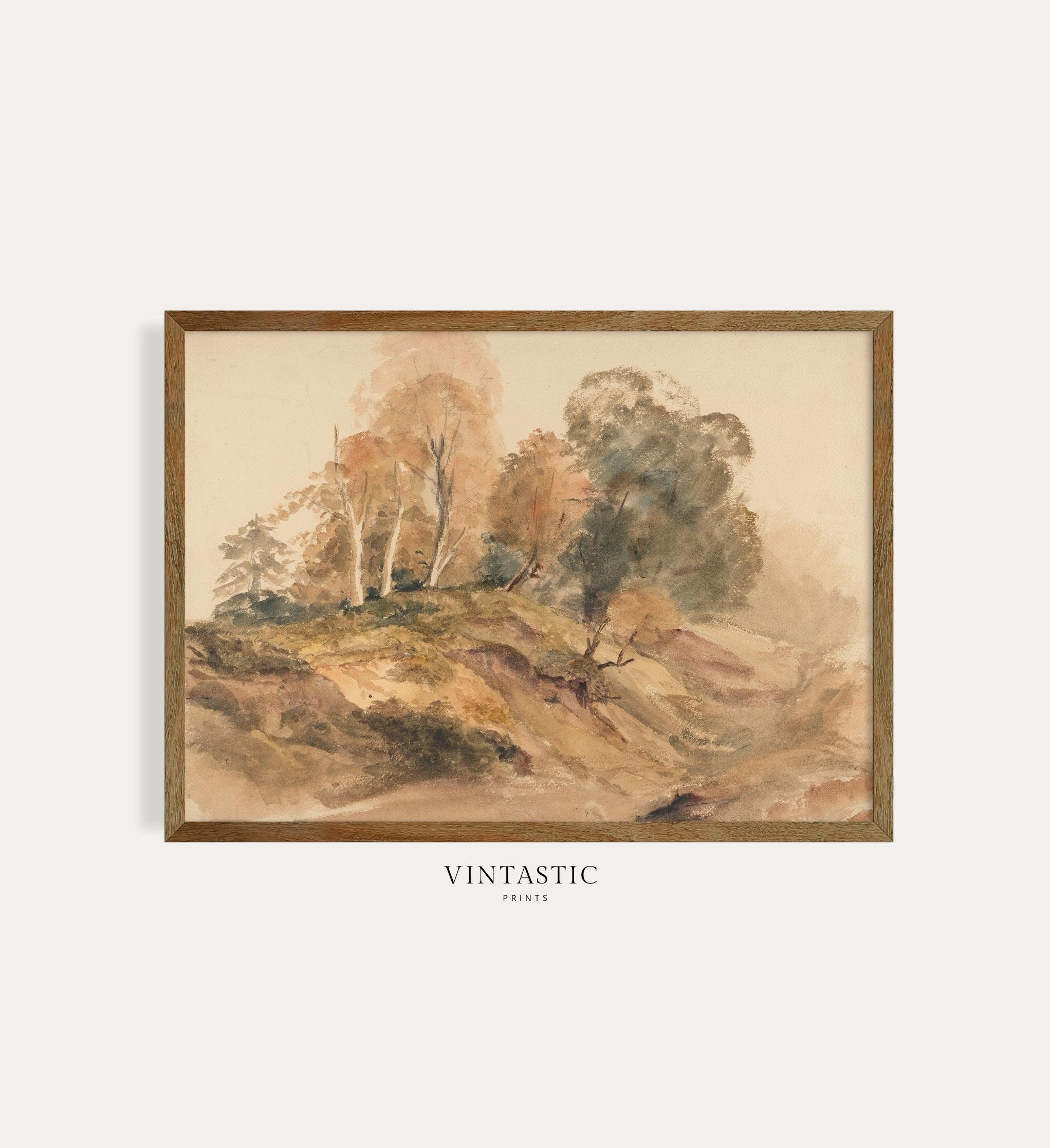 Home Décor Wall Décor Muted Landscape Watercolor Painting Vintage Print ...