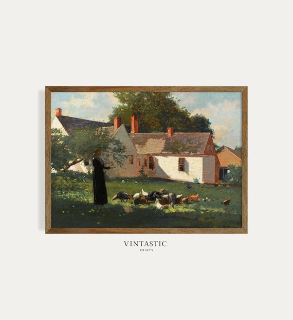 Spring Landscape Painting Vintage Art Print Farmhouse | Etsy