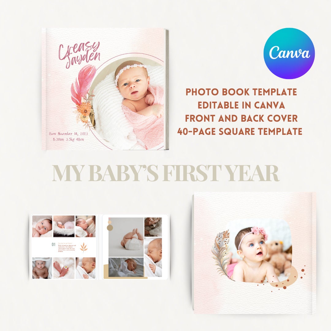 Photo Book Template | Editable in Canva | Baby’s 1st Year Photo Book ...