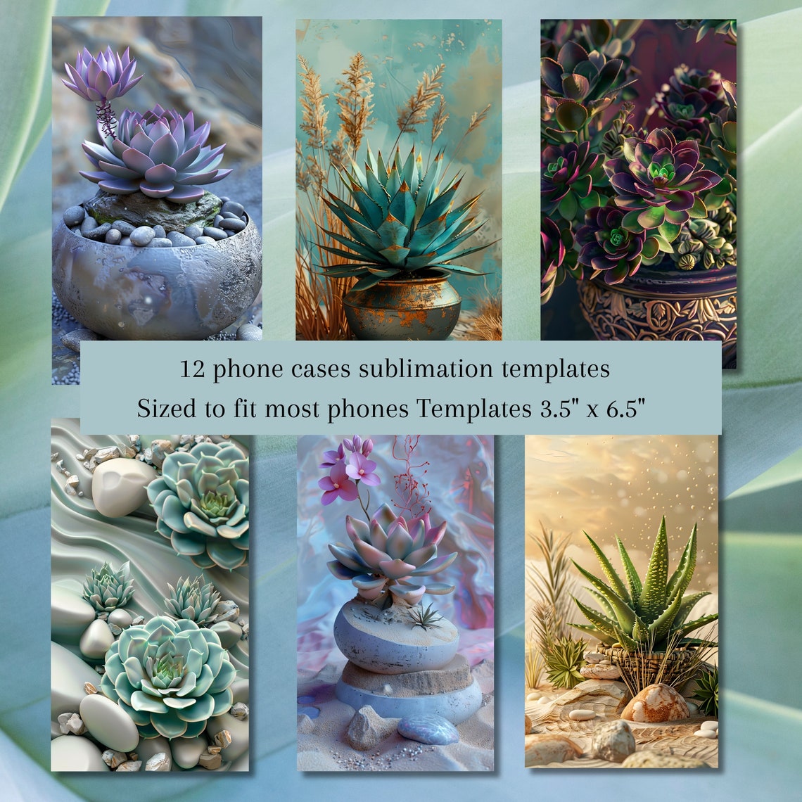 Succulent Plant Cacti Scenery Sublimation Phone Case Bundle Template ...