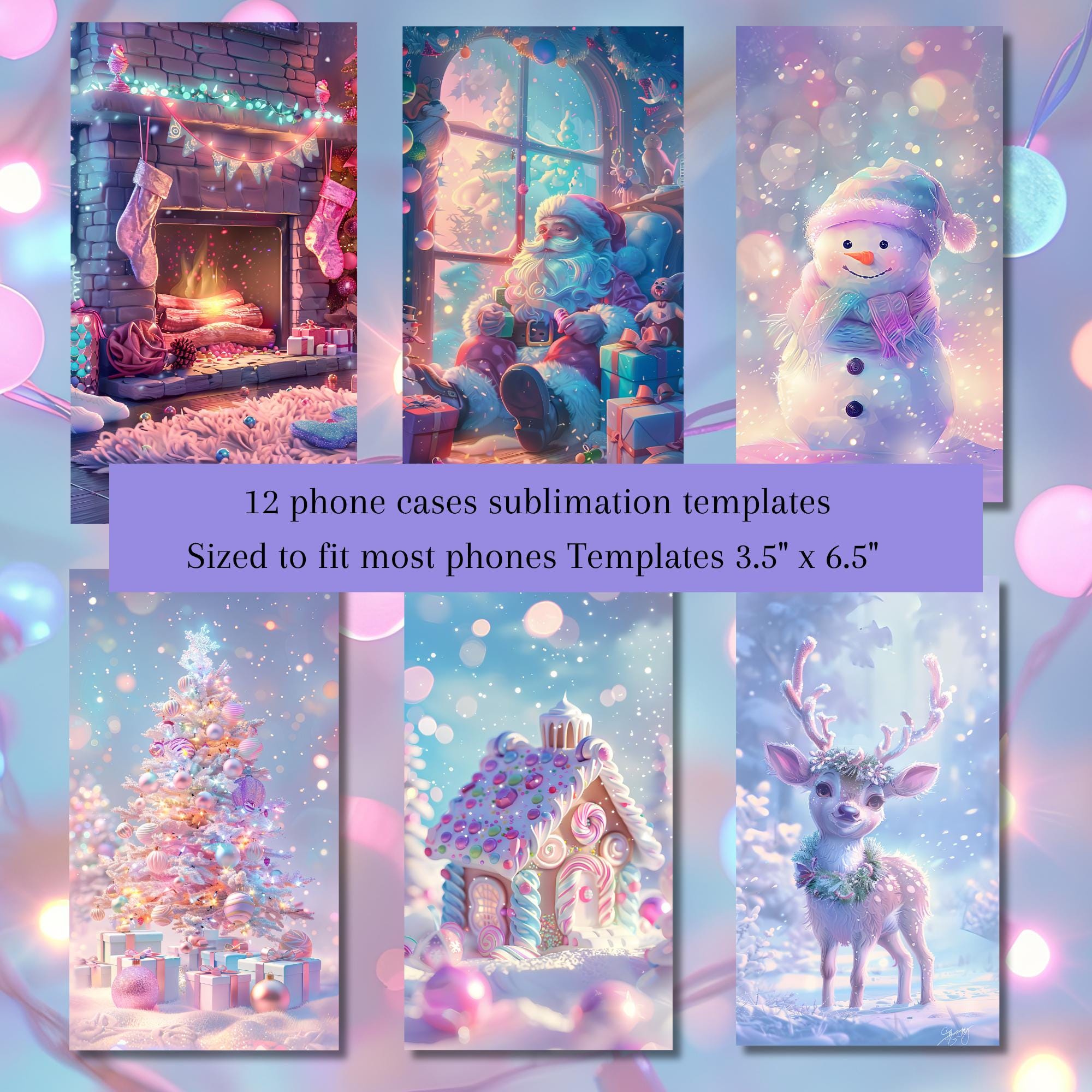 Pastel Whimsical Christmas Sublimation PNG Phone Case Bundle Template ...