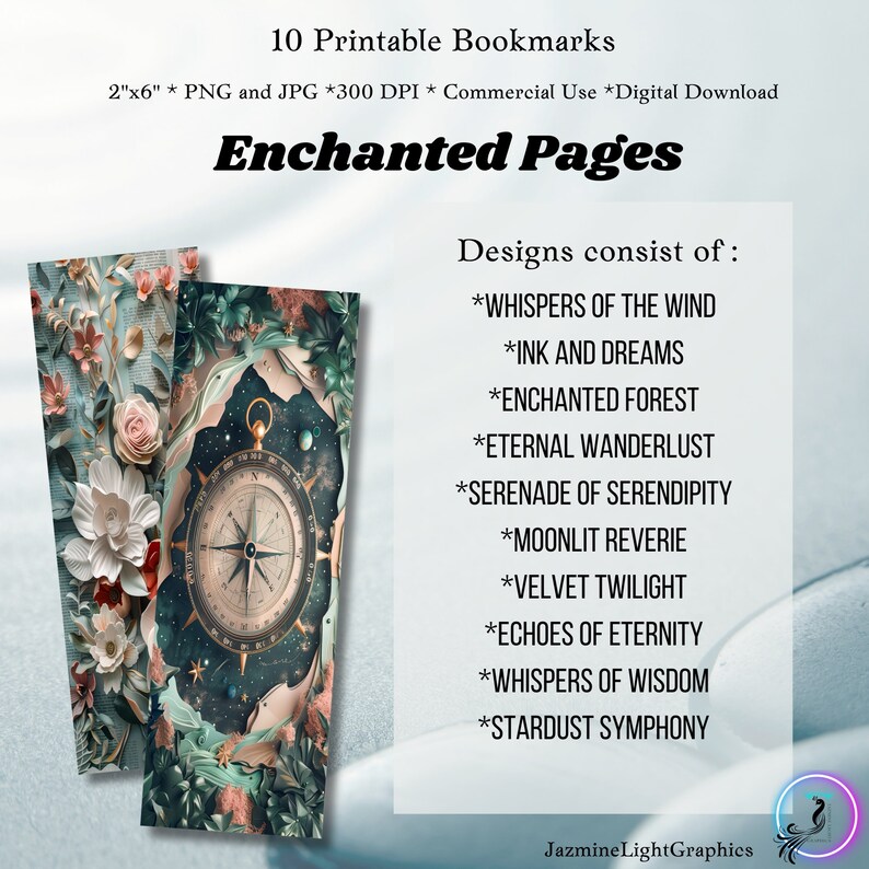 Enchanted Pages, Bookmark Sublimation, Bookmark Set, Printable Bookmark ...