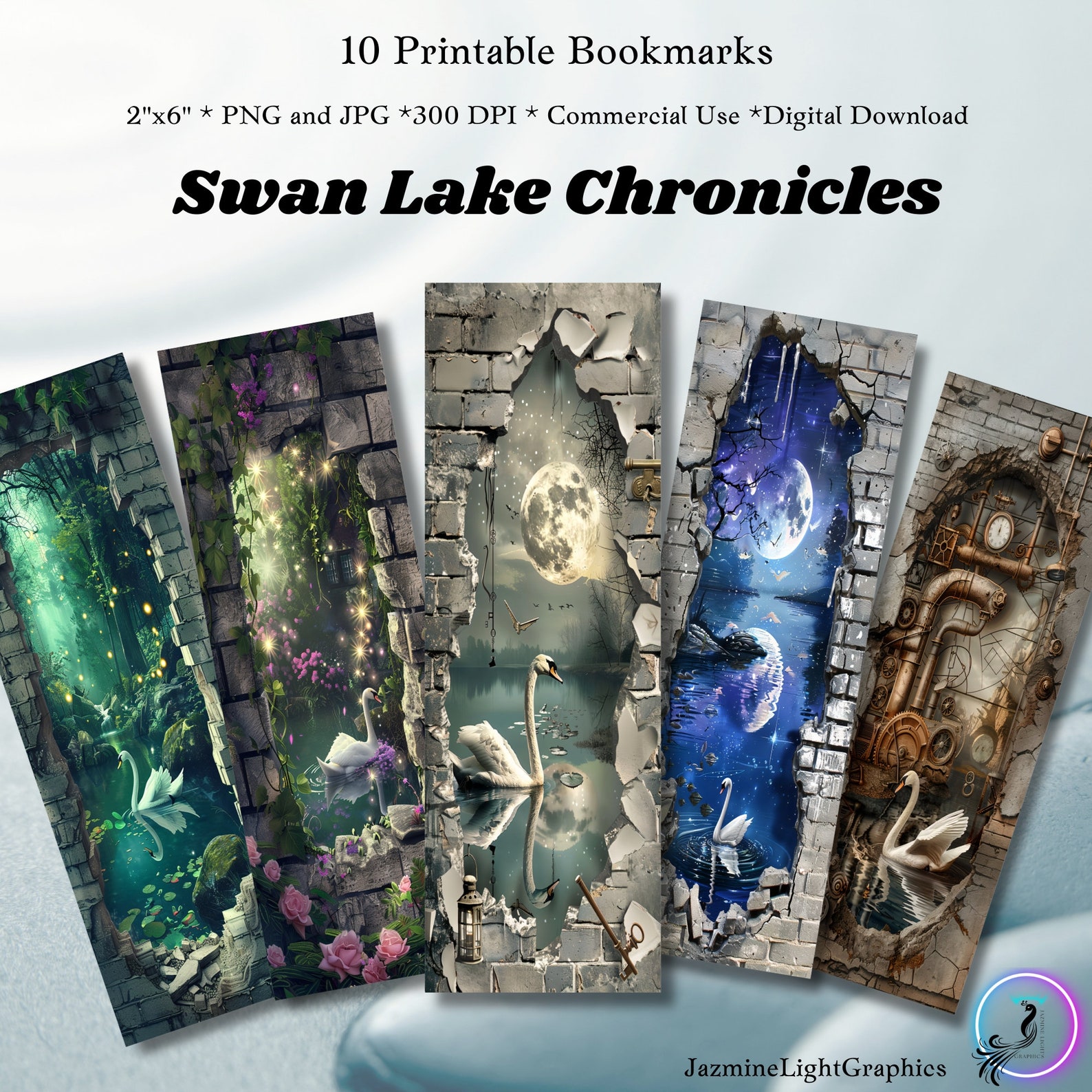 Swan Lake, Swans, Bookmark Sublimation, Bookmark Set, Printable ...