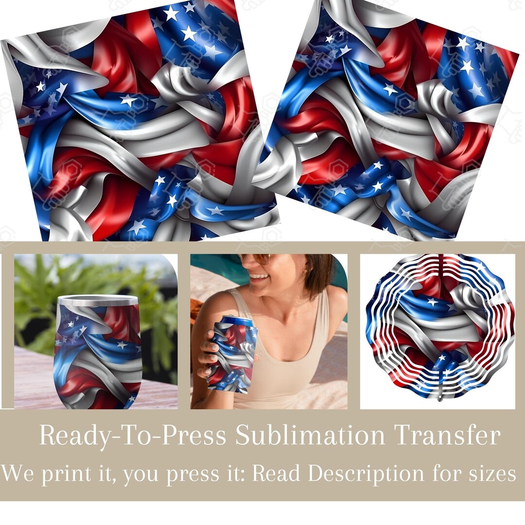 American Flag/ Ribbons/ Military/ US/ 3D/ Ready to Press Sublimation ...