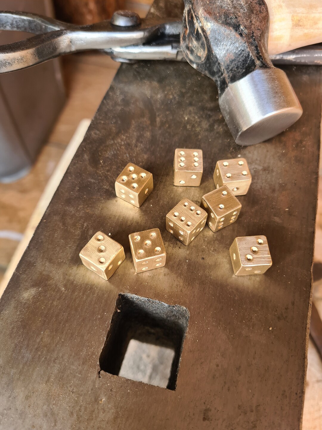 Handmade Metal Dice 12mm Solid Brass Blacksmith Dice Steampunk Gambling ...