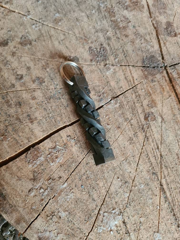Blacksmith Keychain Twisted Steel Keyring Rubix Twist Keyfob - Etsy