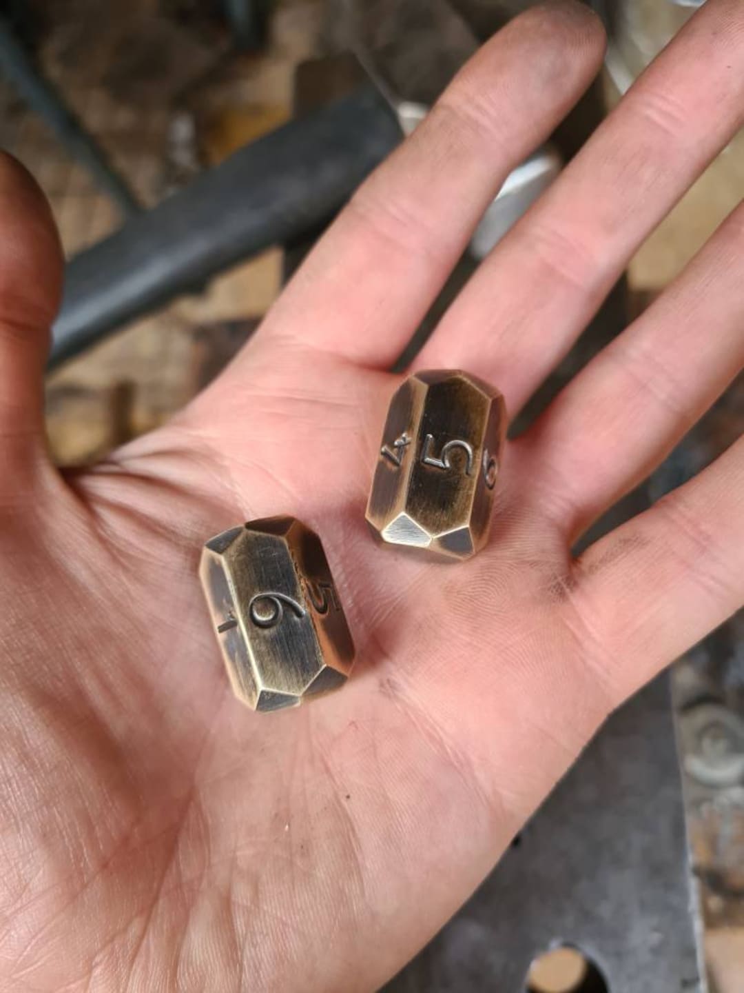 Hand Forged Brass Pill Dice 25mm Solid Brass Blacksmith Dice Steampunk ...