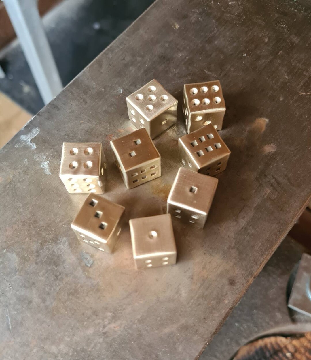Handmade Metal Dice 16mm Solid Brass Blacksmith Dice Steampunk Gambling ...