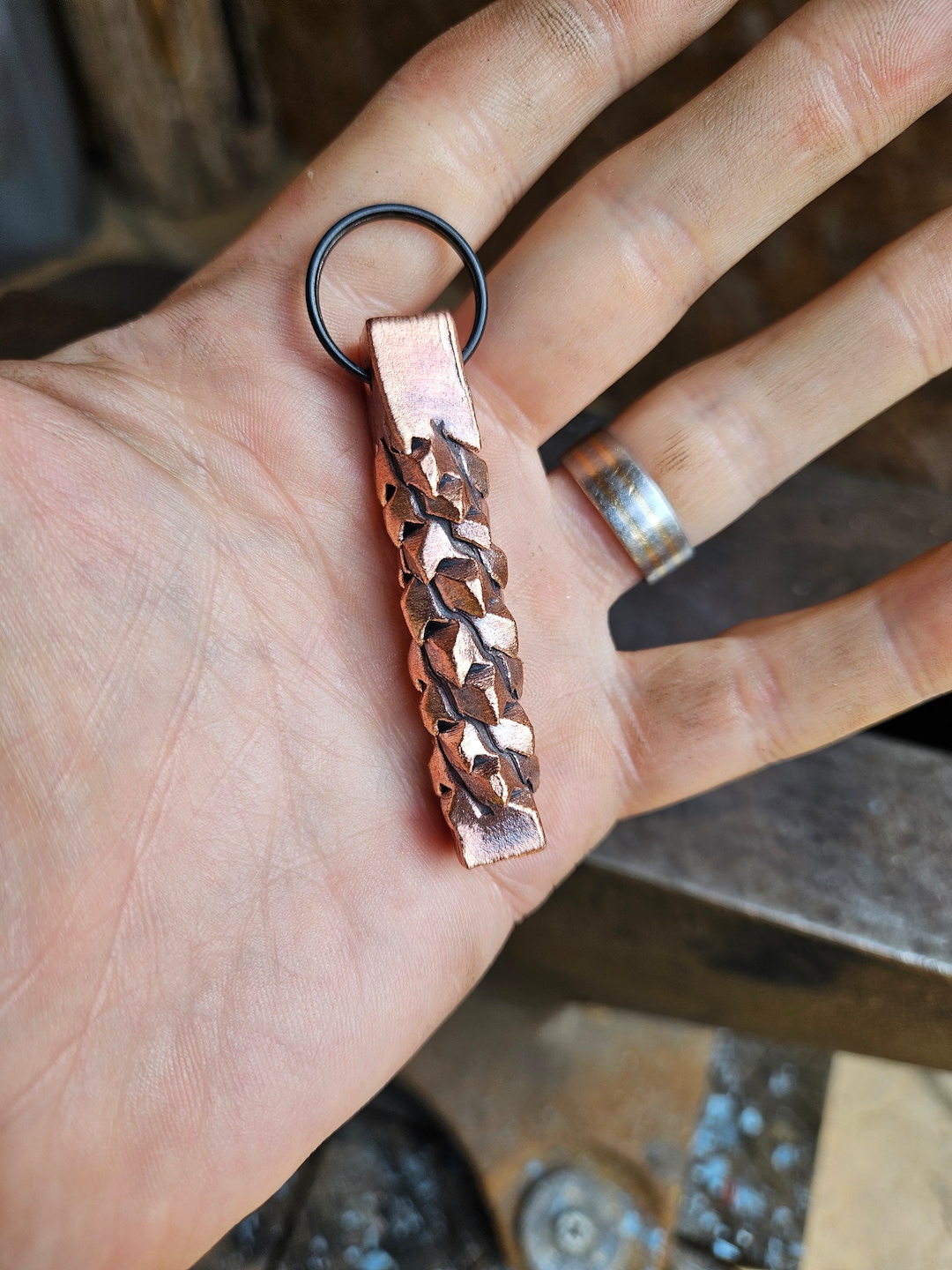 Blacksmith Keychain Dragon Scale Copper Keyring Twist Keyfob Bag Charm ...