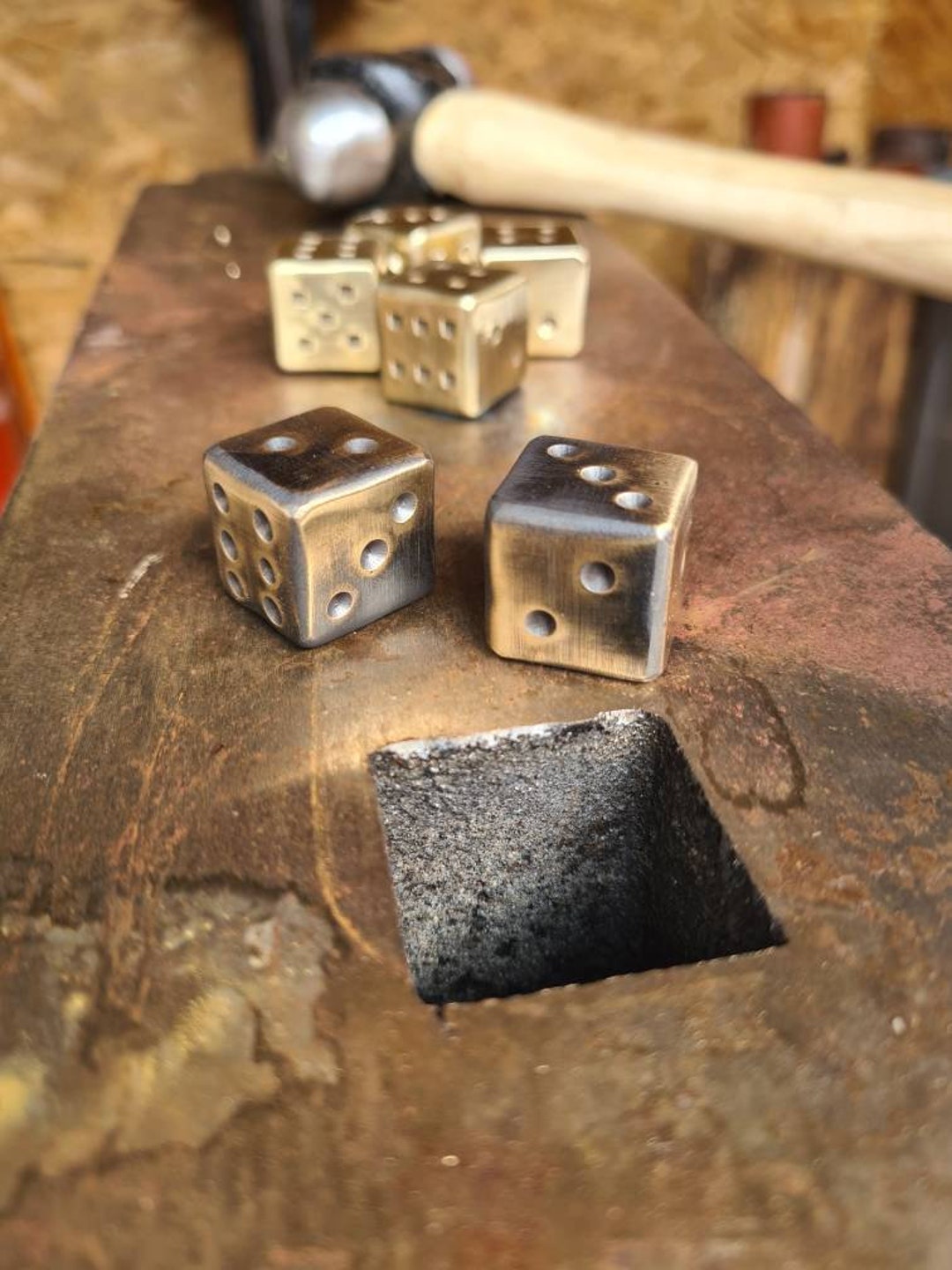 Handmade Brass Dice 20mm Solid Brass Blacksmith Dice Steampunk Gambling ...