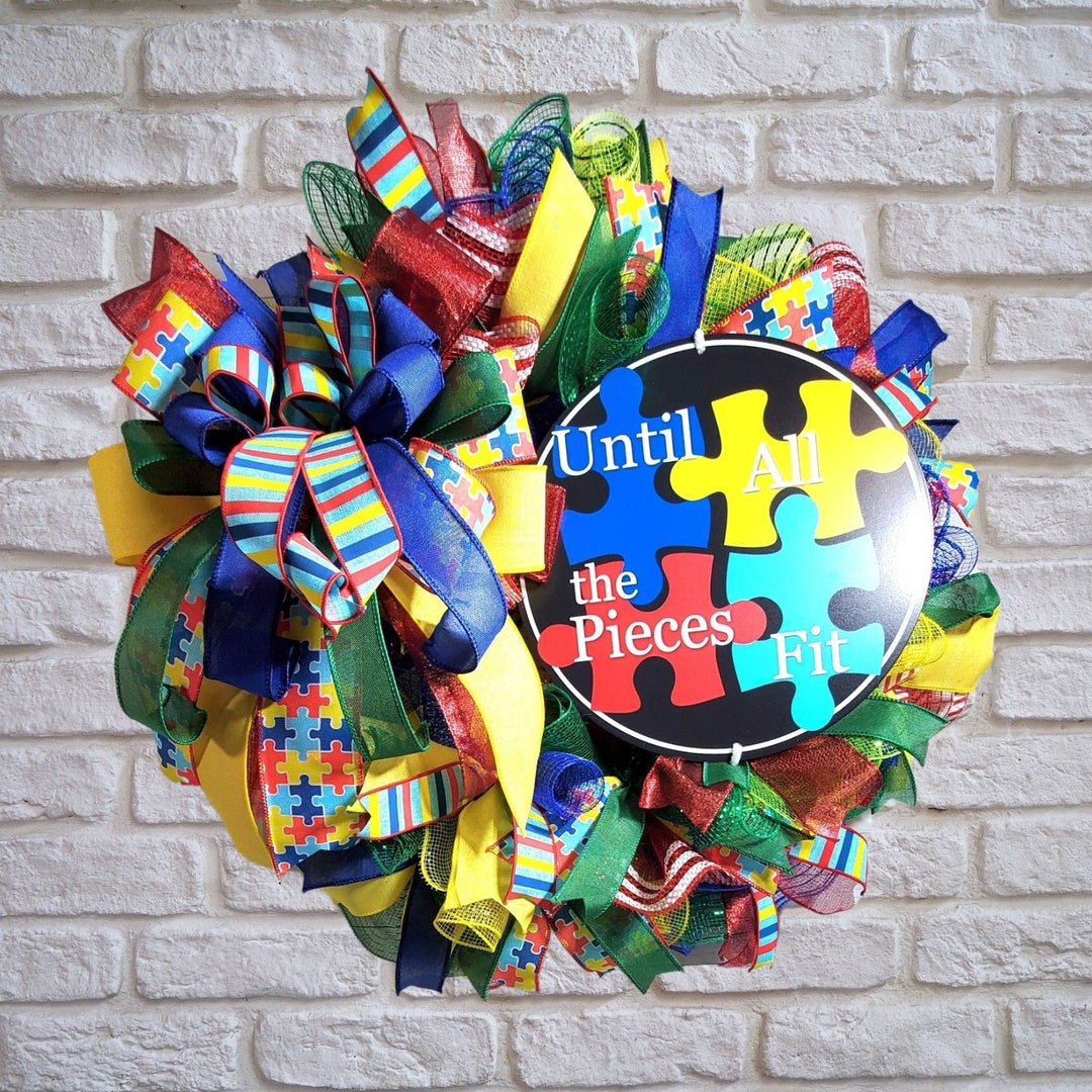 Autism Awareness Wreath for Front Door, Autism Puzzle Classroom Decor ...