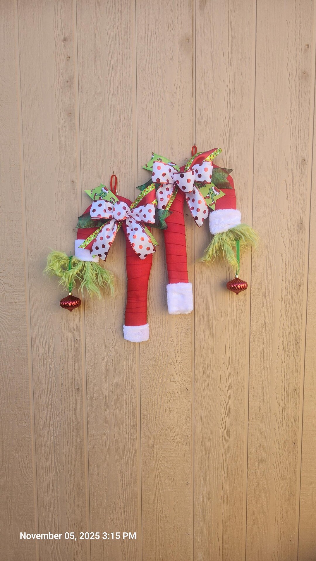 Candy Cane Grinch Arm Wreath: Whimsical Christmas Door Decor - Etsy