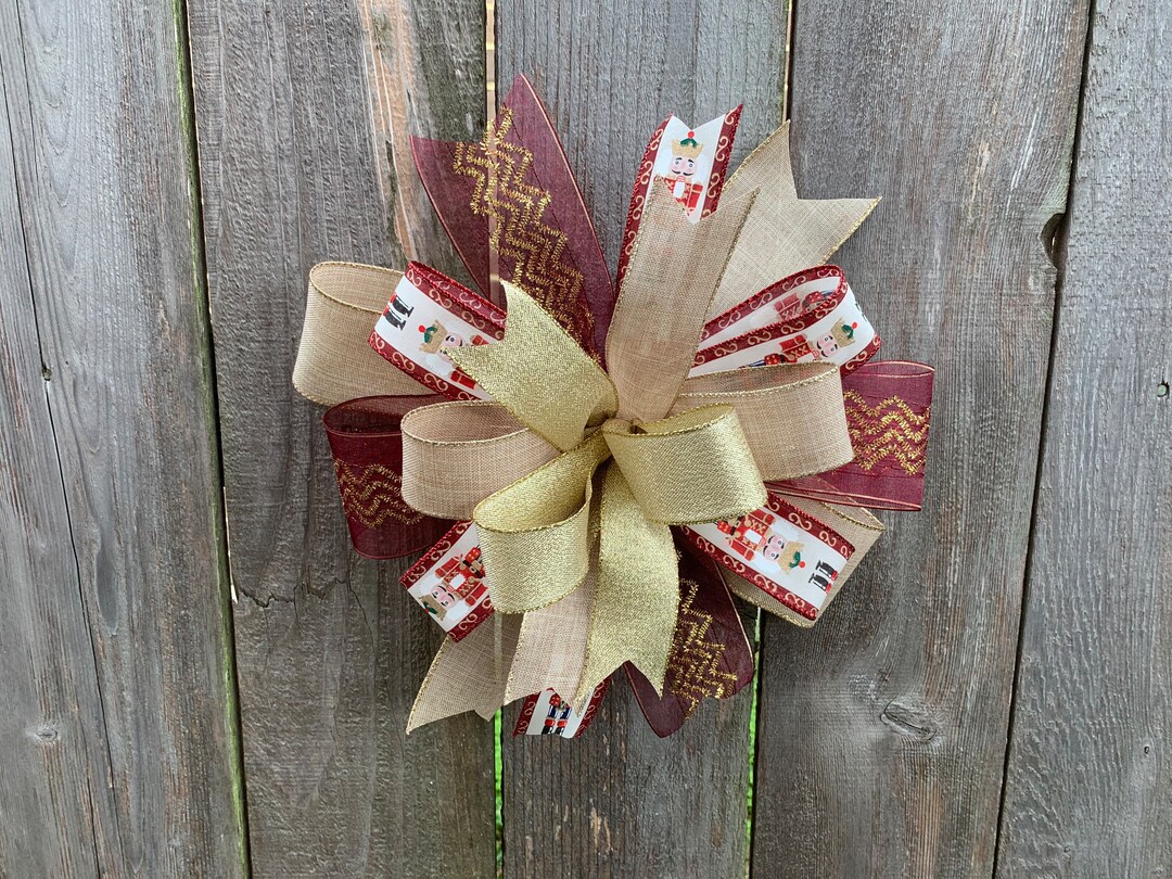 Burgundy Nutcracker Christmas Bow | Classic Holiday Wreath Attachment ...
