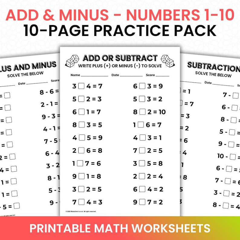 10 Printable Addition & Subtraction Fill in the Blanks Worksheets ...