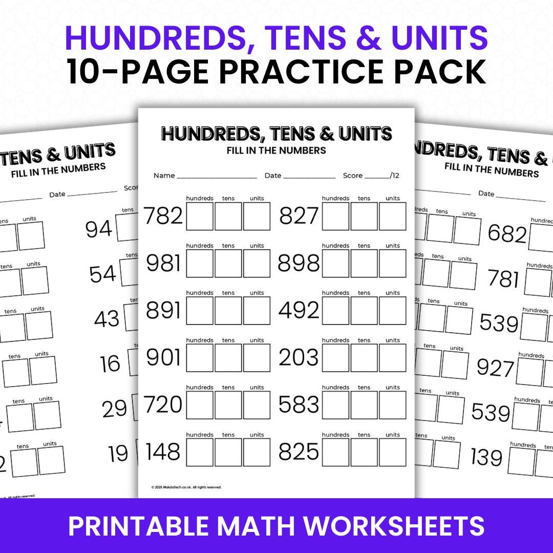 10 Printable Hundreds Tens and Units Worksheets Place Value Math ...