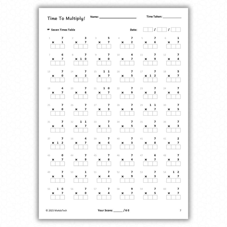 12 Printable Times Tables Worksheets 1-12 - Math Drills, Teacher ...