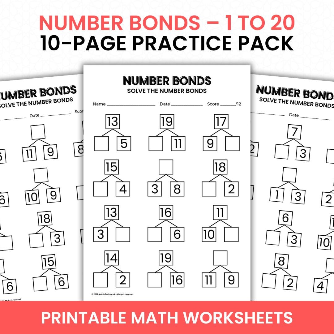 10 Printable Number Bond Addition Fill in the Blanks Worksheets ...