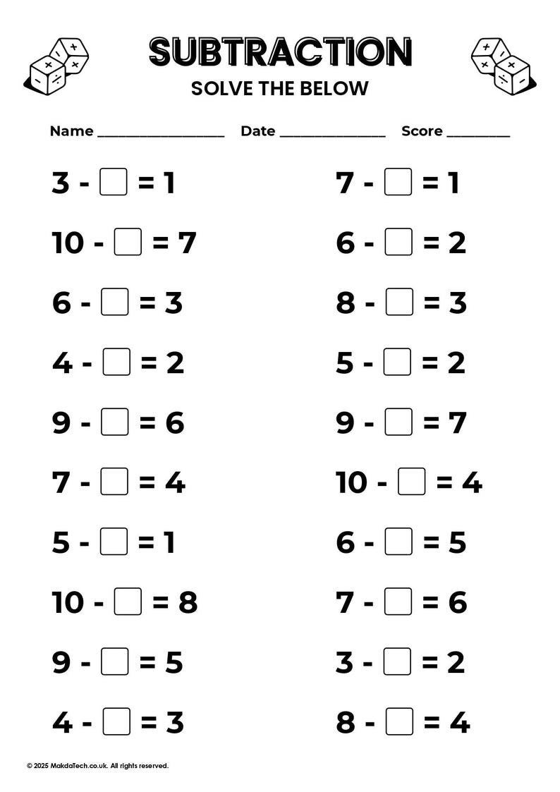 10 Printable Addition & Subtraction Fill in the Blanks Worksheets ...