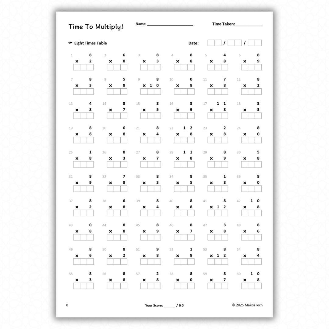 12 Printable Times Tables Worksheets 1-12 - Math Drills, Teacher ...