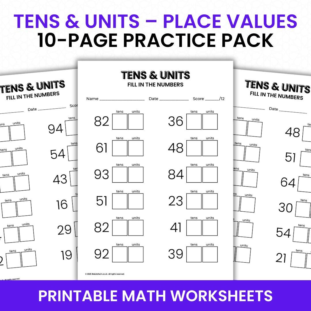 10 Printable Tens and Units Worksheets Place Value Math Practice for ...