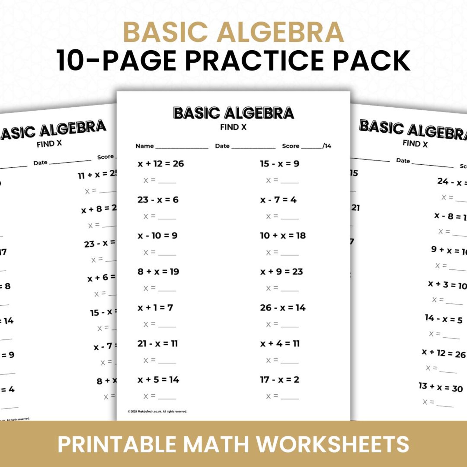 10 Printable Basic Algebra Worksheets - Algebra for Beginners Practice ...