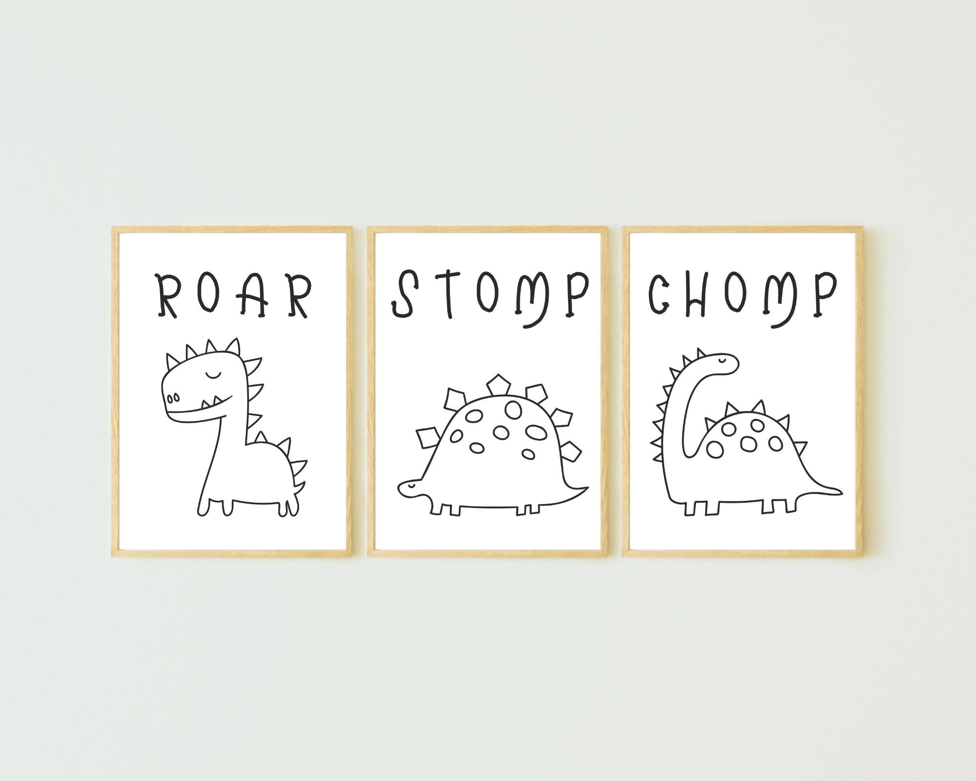 Roar Stomp Chomp Print, Dinosaur Wall Art, Set of 3, Dinosaur Room ...