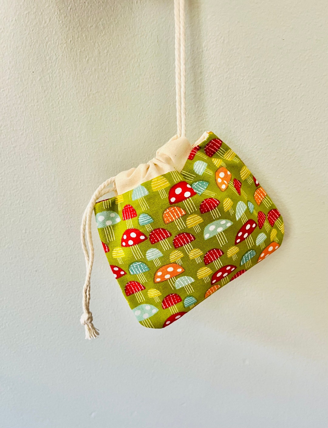 Mini Drawstring Pouch - Mushroom Print Design - Jewelry Gift Pouch ...