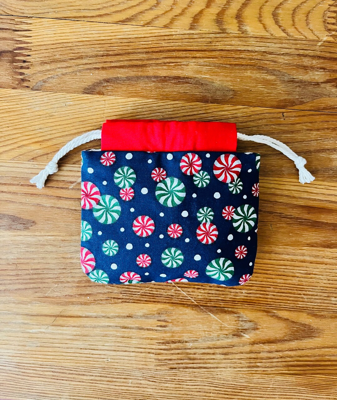Mini Holiday Pouch - Candy Print - Christmas Drawstring Pouch - Cotton ...