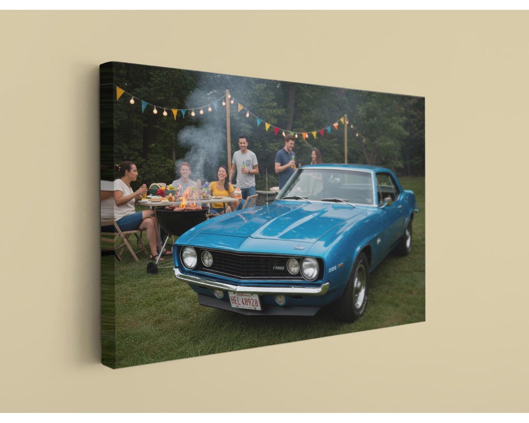 Blue Muscle Car Wall Art - Classic BBQ Vibes for Garage or Man Cave - Etsy