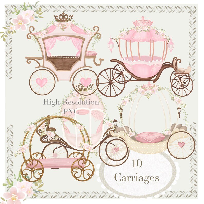 Watercolor Fairytale Carriage Clipart, Princess Carriage Clipart, Royal ...