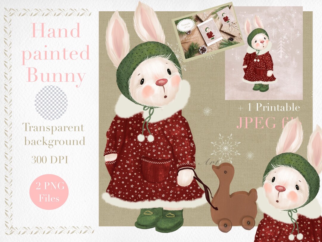 Cute Bunny Clipart,bunny Png,rabbit ,winter Watercolour ,birthday ...