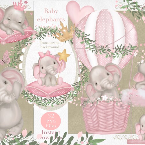 Baby Elephant Clipart Pink Watercolor Elephant Pngkids - Etsy