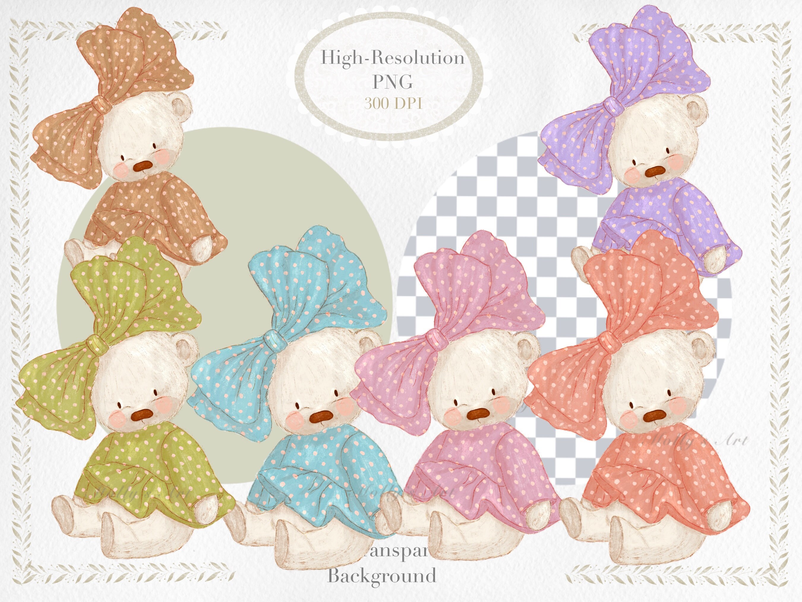 Hand Painted Bear Girl,instant Download, Nursery Art, Baby Bear Clipart ...