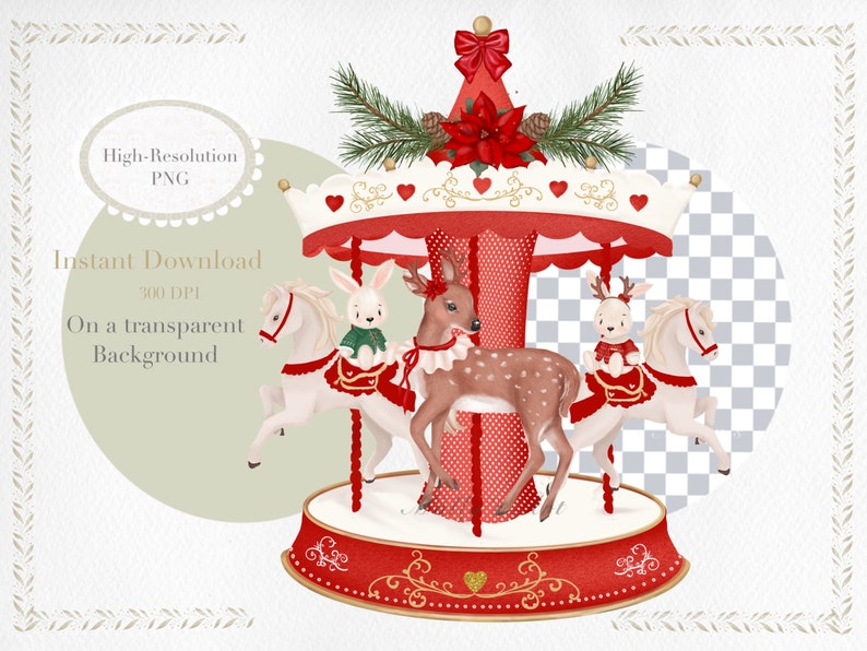 Christmas Time,carousel Watercolor Clipart, Carousel Horse, Carousel ...