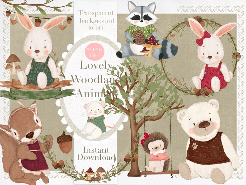 Woodland Animals Watercolor Clipart, Forest Animals Clip Art, Nursery ...