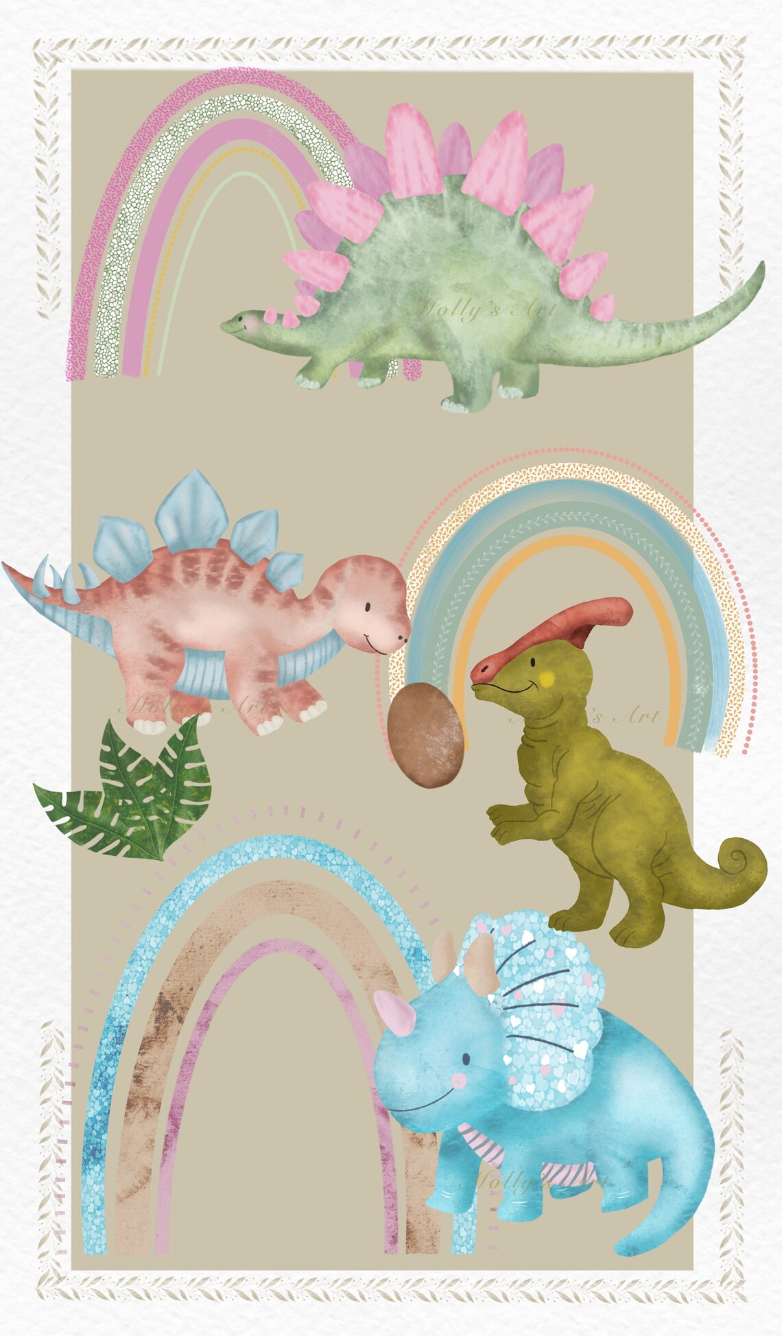 Dinosaurs Rainbow Watercolor Clipart,instant Download Dino Clip Art ...